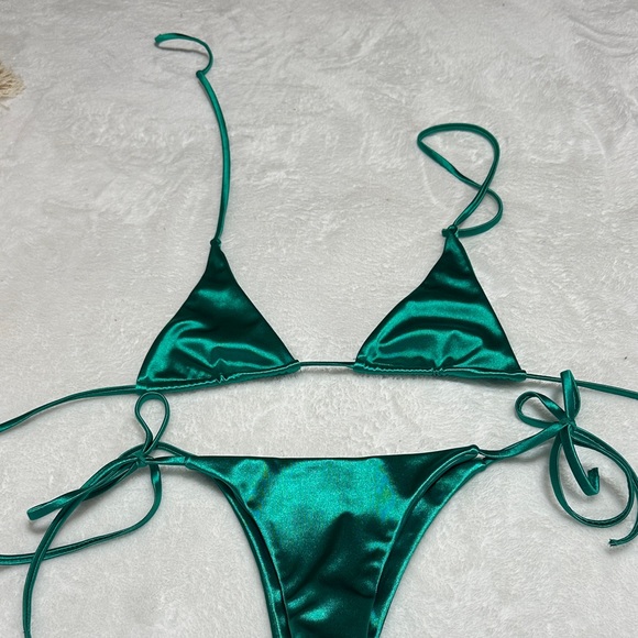 Swim | Emerald Green Satin Bikini Set | Poshmark